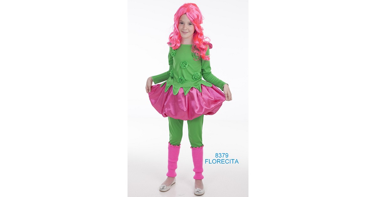 Disfraz de Florecita Rosa y Verde con Falda para Niña - MiDisfraz