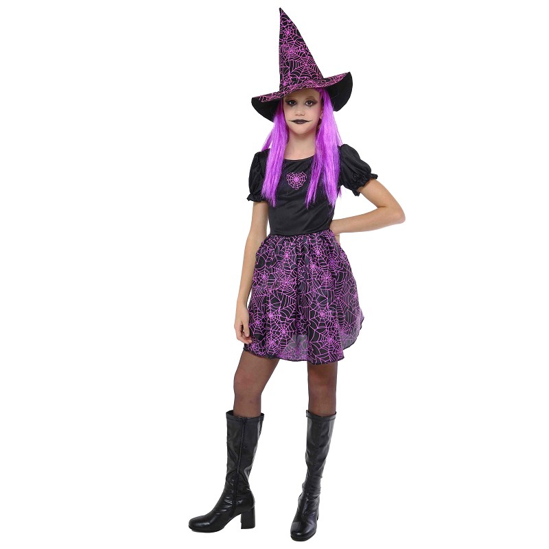 Disfraz Bruja Spiderweb Neon Rosa Infantil