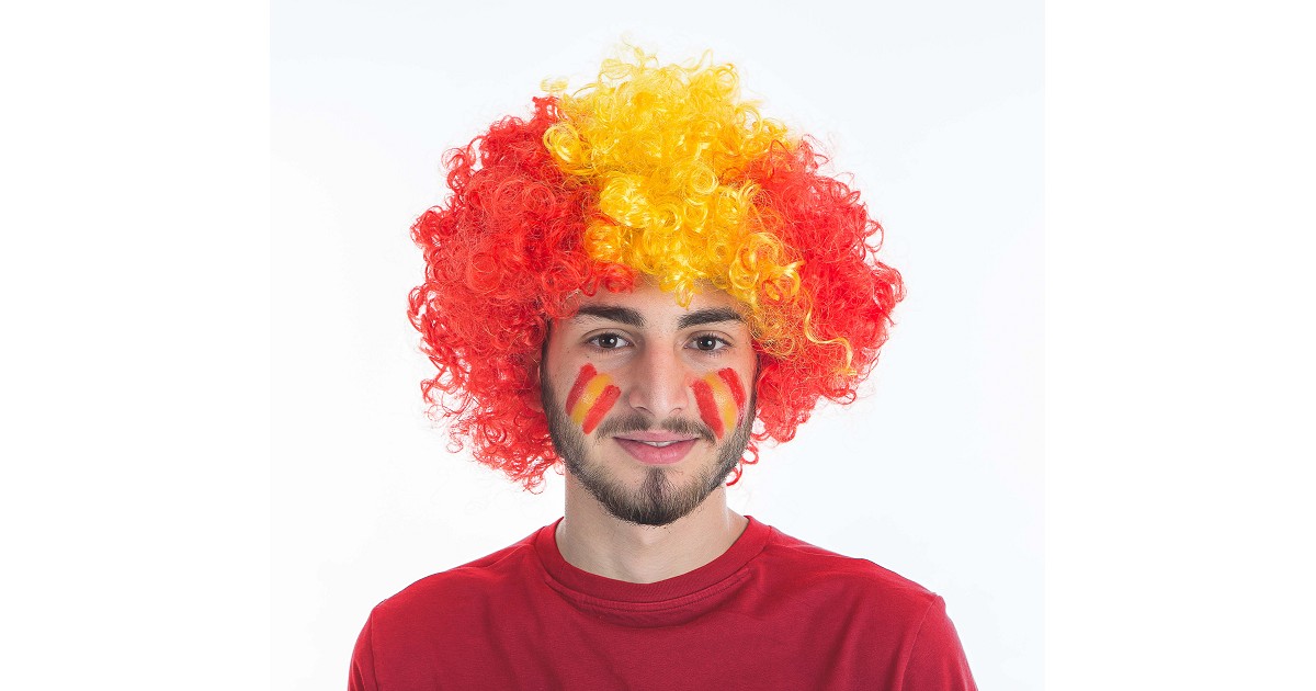 Peluca Afro Grande Rizada con los Colores de España - MiDisfraz