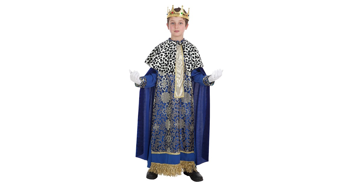 Disfraz de Rey Mago Melchor Azul con Corona para Niño - MiDisfraz
