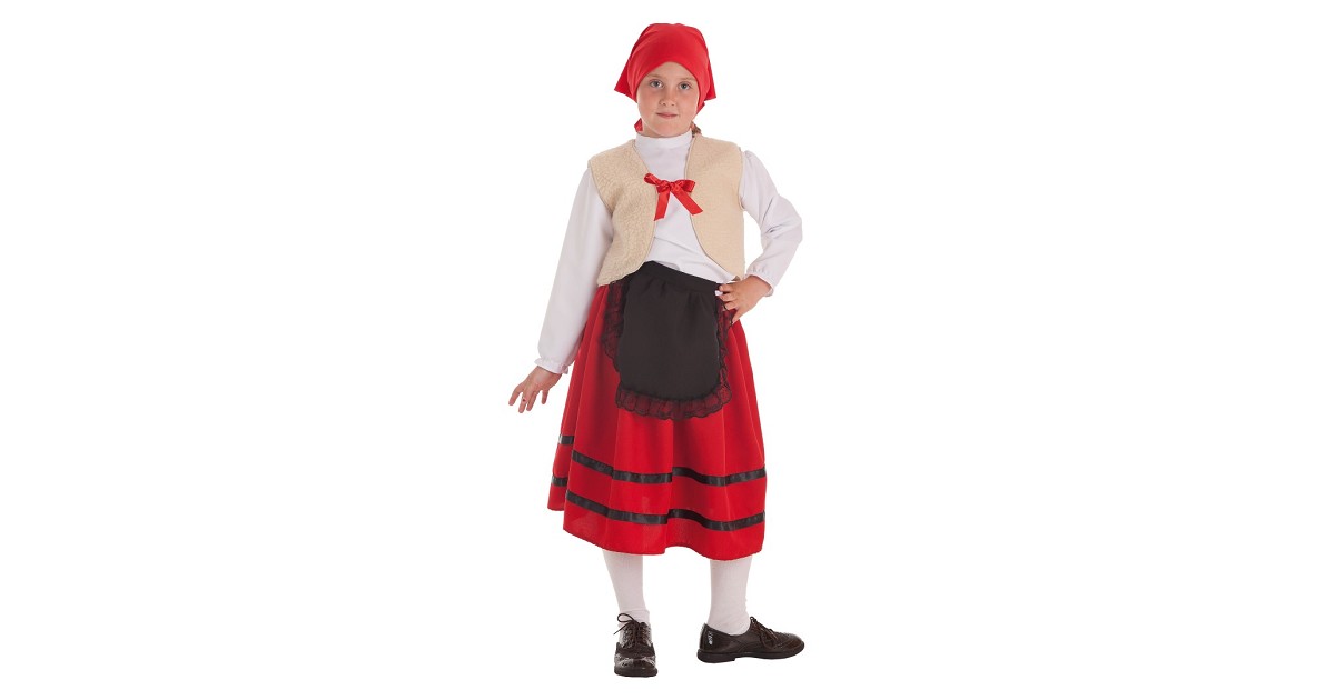 Disfraz de Pastora con Chaleco y Pañuo Rojo para Niña - MiDisfraz