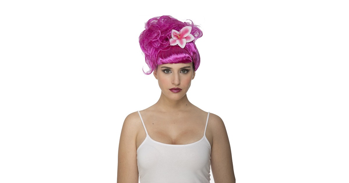 Peluca Rosa Con Flor